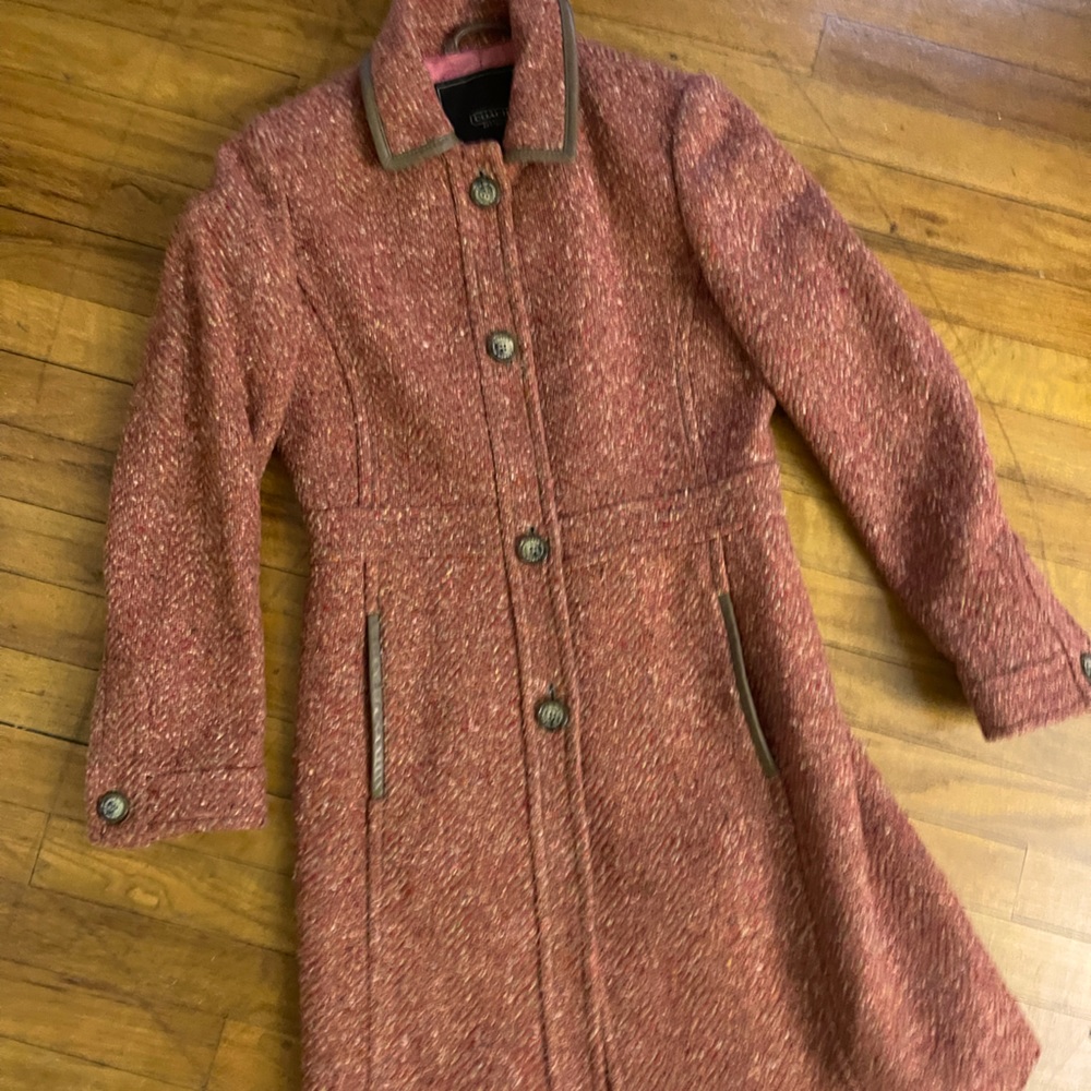 Coach Tweed Wool Coat With Leather Trim - Gem
